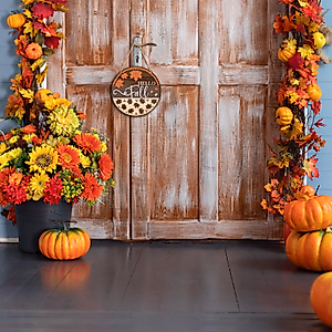 Hello Fall Maple Leaves Wooden Sign for Front Door Decor, Round Wood Hanging Sign Thanksgiving Autumn Home Decorations, Fall Harvest Wall Hanging Art Sign Plaque for Porch Yard Garden - 01