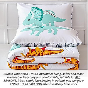 RYNGHIPY Dinosaur Comforter Set for Kids Boys Girls Dinosaur Bedding Set with 2 Pillowcases Soft Breathable Microfiber Comforter Sets for All Season (White,Twin)