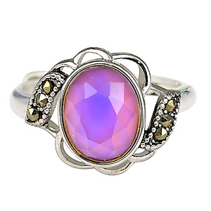 FUN JEWELS Vintage Style Flower Multi Color Change Oval Facet Crystal Stone Brass Mood Ring Size Adjustable For Women