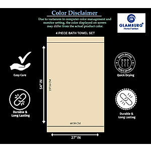 GLAMBURG Premium Cotton 4 Pack Bath Towel Set - 100% Pure Cotton - 4 Bath Towels 27x54 - Ideal for Everyday use - Ultra Soft & Highly Absorbent - Coral Orange