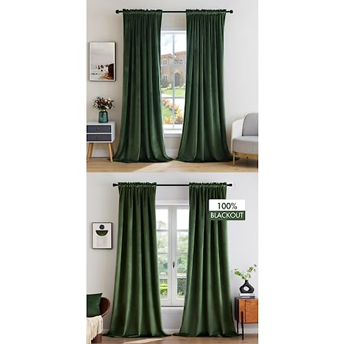 MIULEE Olive Green Velvet Curtains 84 inch Long and 100% Blackout Velvet Curtains