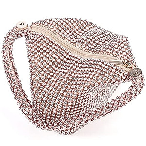Women Clutch Purse Bling Evening Bag Triangle Women's Wedding Purse Bling Bling for Party Mini size Rhinestones Pink (6.4 in)…
