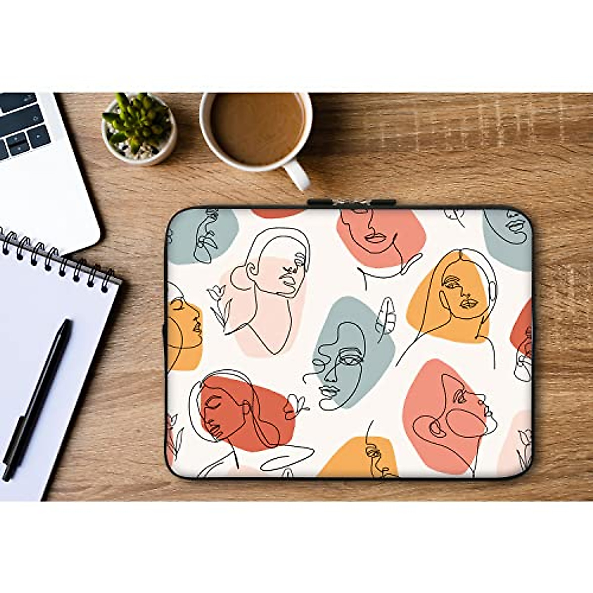 Lapac Abstract Faces Sketch Laptop Sleeve Bag 15-15.6 Inch, Water Repellent Neoprene Light Weight Computer Skin Bag, Colorful Notebook Carrying Case Cover Bags for 15/16 Inch MacBook Pro, MacBook Air