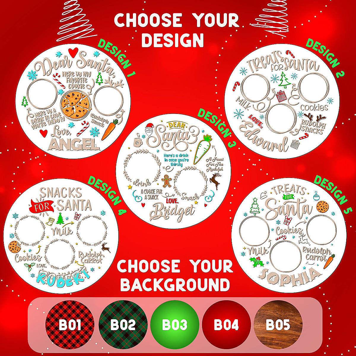 Personalized Santa Claus Wood Tray Gift - Customized Christmas Eve Wooden Santa Treat Serving Plate