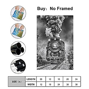 JIEDIE Railway Train Black and White Retro Train Canvas Poster Bedroom Decor Sports Landscape Office Room Decor Gift 12x18inchs(30x45cm)