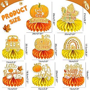 8 PCS Little Pumpkin Baby Shower Decorations Honeycomb Centerpieces Fall Theme Baby Shower Table Decorations Pumpkin Baby Shower Table Toppers for Autumn Thanksgiving Gender Reveal Party Decorations