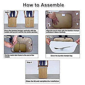 MHKanS Laundry Hamper with Lid Bamboo Dirty Clothes Storage Basket with Rope Handle and Removable Liner Rectangle Laundry Hamper Bin for Bathroom Bedroom Living Room Corner (Style 1)