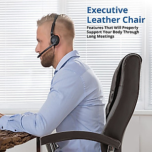 Halter Ergonomic Office Chair for Home Office Desk, Luxury Leather Bonded Executive Chair, Adjustable Height, Padded Comfy Seat, High Back Lumbar Support, Computer Chair for All Day Comfort, Black