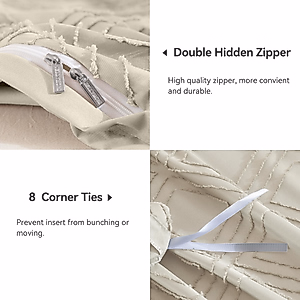 JELLYMONI Cream Grey Duvet Cover Queen Size - 3PCS Microfiber Tufted Duvet Cover Set, Boho Textured Duvet Cover Jacquard Rhombus Geometric Pattern Duvet Cover with Corner Ties & Zipper Closure