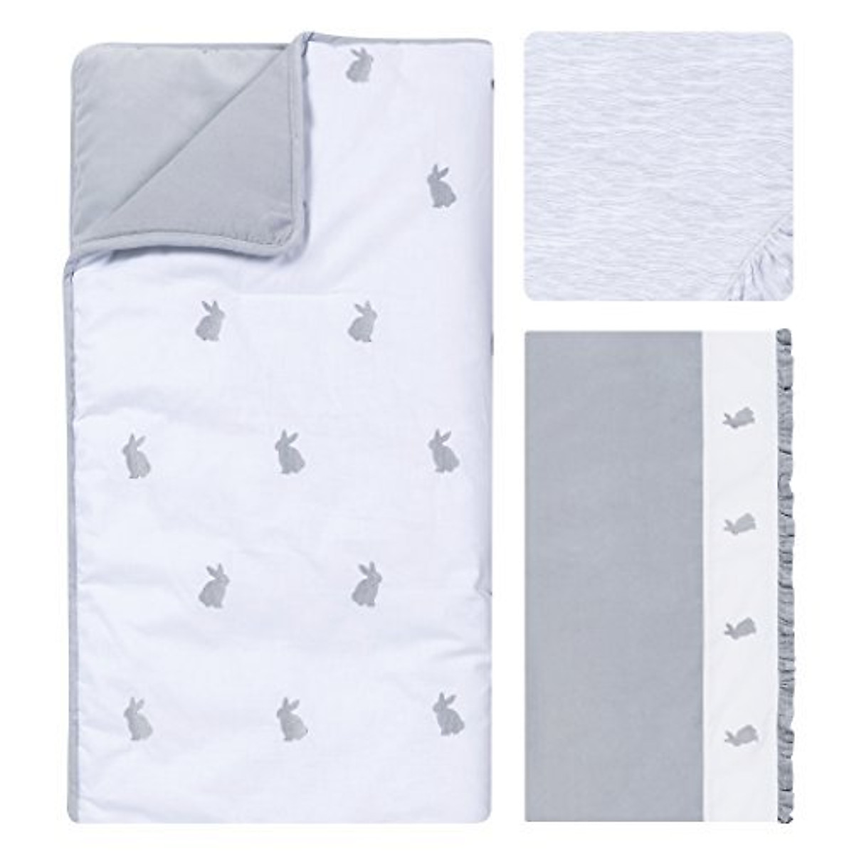 Trend Lab Bunnies 3 Piece Crib Bedding Set, Can Be Used As A Blanket Or A Playmat for Tummy Time, Includes Quilt, Fitted Crib Sheet and Skirt