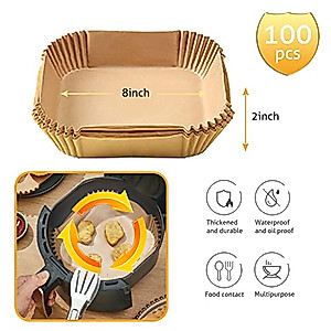 Ailun Air Fryer Paper Liners 8inch, 100PCS Non-Stick Parchment Paper,Oil Resistant,Disposable Food Grade Free of Bleach Paper Square for 5-8 QT Air Fryer Baking Roasting Microwave