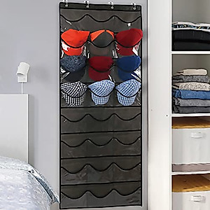 comigeewa #822ws2 Hat Rack for Baseball Caps Hat Organizer Rack for Wall Or Door with 24 Clear Deep Pockets Hat Holder for Storage and