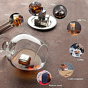 6 pcs Stainless Steel Ice Cube, Reusable Ice Wine Stone and Cooling Whiskey Stones Gift Set, Stainless Steel Ice Suitable for Freezer Storage Tray, Metal Wine Drinks Cooler,Bars,Drinks Refrigerntion.