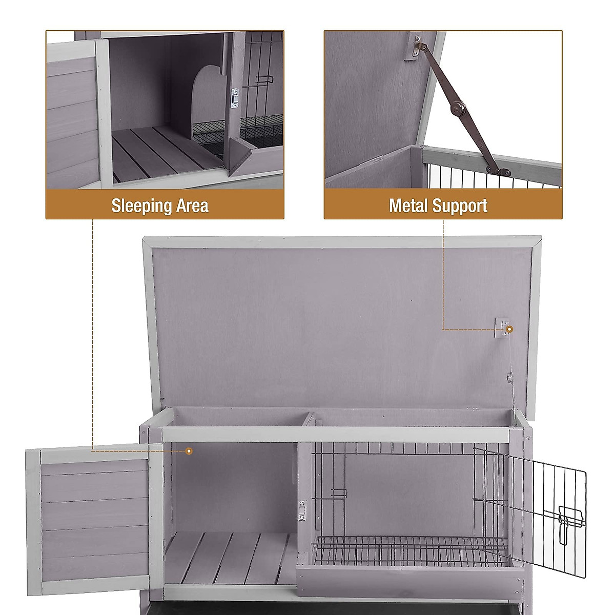Rabbit Hutch Indoor Rabbit Cage with Metal Wire Pan,Outdoor Bunny cage with Pull Out Tray
