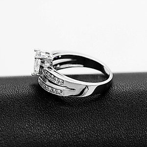 Uloveido Pear Cut Simulated Diamond Stack Rings with Micro Pave AAA Cubic Zirconia Eternity Band Wedding Jewelry Women Y457 (White, 6)