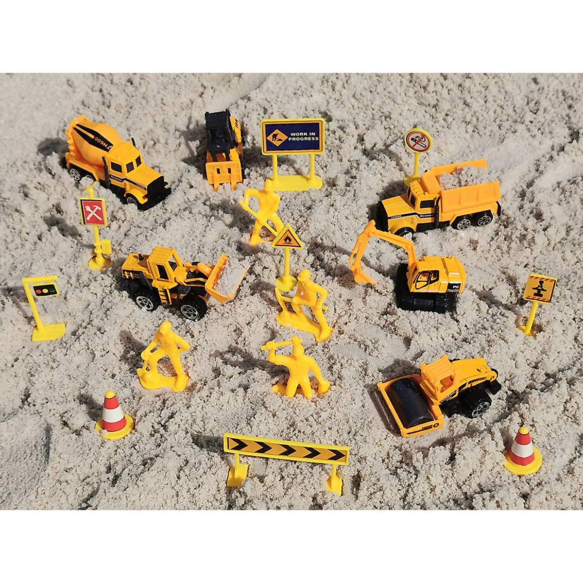 19 Pack Construction Toys，Mini Diecast Cars Play Sets Dumper,Bulldozers,Forklift,Tank Truck,Asphalt Car,Excavator,Engineering Worker,Construction Traffic Sign Set Toy for Kids Boys and Girls