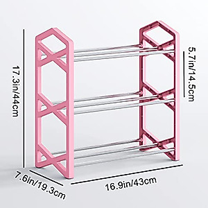 Hockmez 3-Tier Small Shoe Rack .Multifunctional Lightweight Kids Shoe Shelf Storage Organizer for Entryway Hallway Closet Bathroom Living Room (Pink)