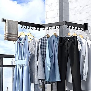NPPLUS Clothes Drying Rack, Laundry Drying Rack Wall Mount, Metal Collapsible Clothes Hanger Racks, Clothing Drying Rack Foldable for Indoor Balcony, Laundry, Bathroom Space Saver (3 Fold，Hooks)