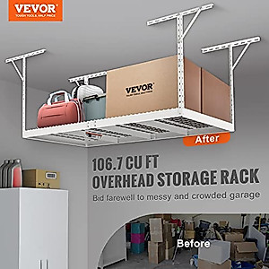 VEVOR Overhead Garage Storage Rack, 4x8 Garage Ceiling Storage Racks, Heavy Duty Adjustable Cold Rolled Steel Racks for Garage Storage, Organization, 600 lbs Load Capacity, 22''-40" (White)
