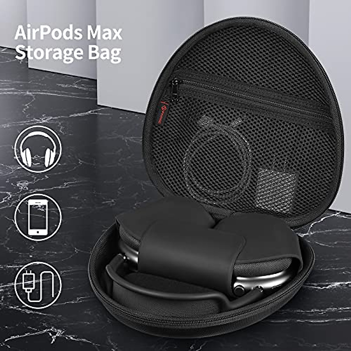 Fintie Hard Case for AirPods Max Headphone, Replacement Protective Travel Carrying Storage Bag with Auto Wake/Sleep for AirPods Max (Black)