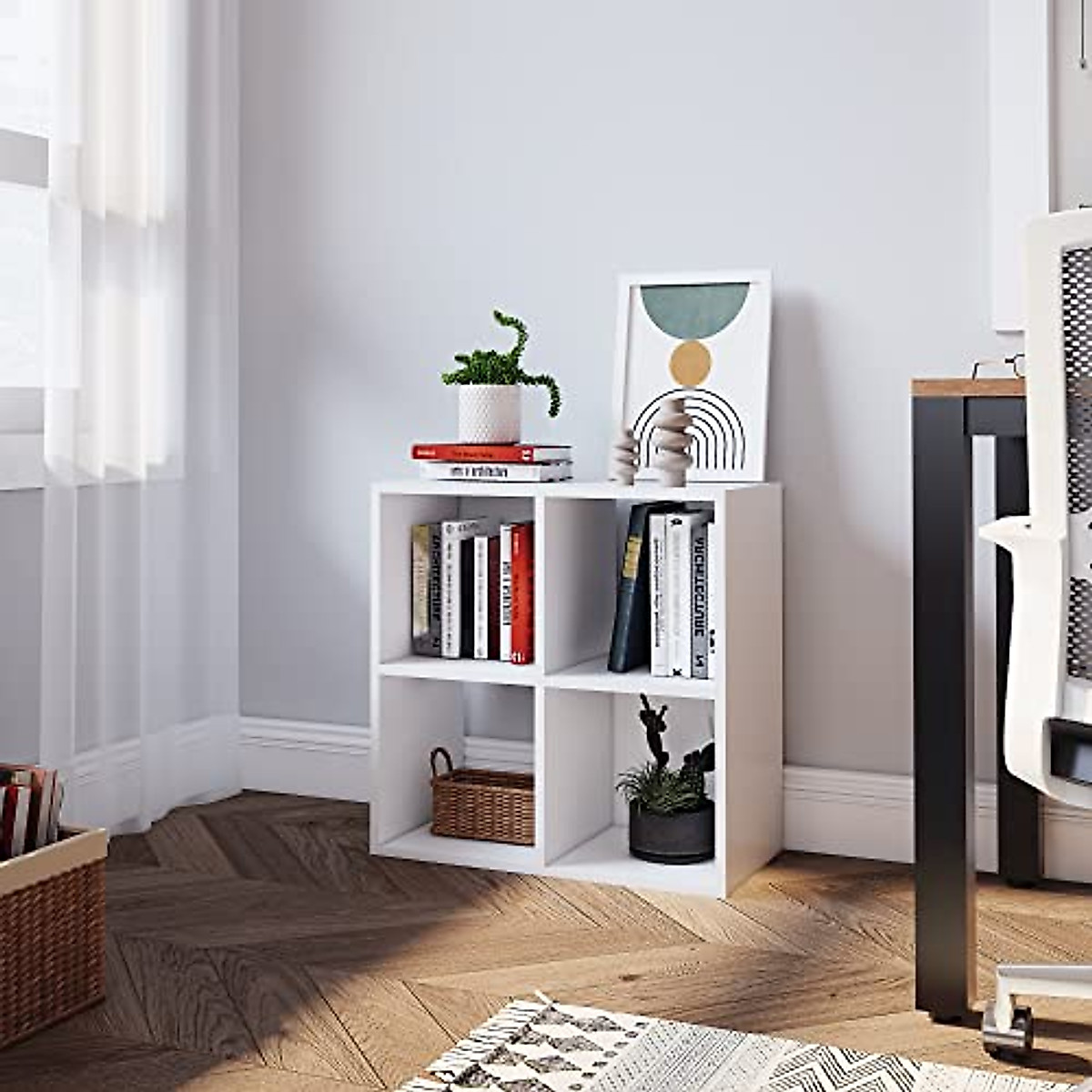 WAHEY Bookcase, 4 Cube Open Storage Organizer Display Bookshelf, HOFB006