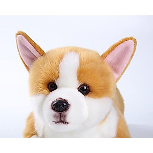 CU-MATE 16" Welsh Corgi Pembroke Stuffed Dog Animal Simulation-Realistic & Lifelike Soft Handmade Lying Dog Plush Toy Puppy -Present Gift for Boys and Girls
