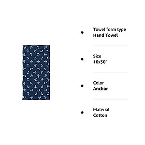 Naanle Nautical Themed Simple Anchors Pattern Soft Guest Hand Towels Multipurpose for Bathroom, Hotel, Gym and Spa (16" x 30",Navy Blue)