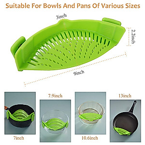 YEVIOR Clip on Strainer for Pots Pan Pasta Strainer, Silicone Food Strainer Hands-Free Pan Strainer, Clip-on Kitchen Food Strainer for Spaghetti, Pasta, Ground Beef Fits All Bowls and Pots (Green)