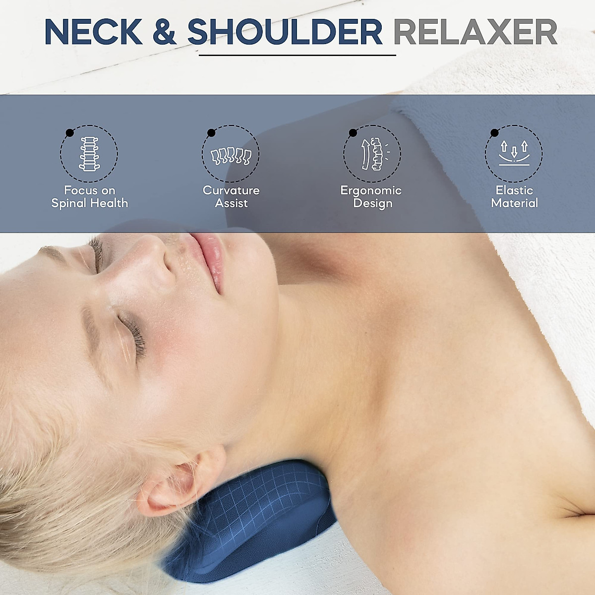 Neck Stretcher & Posture Corrector for Women and Men, FSA HSA Eligible, Cervical Traction for Spine Alignment, Adjustable Upper Back Brace & Elastic Support for Shoulder Back Pain Relief (Dark Blue)