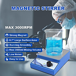 Magnetic Stirrer with Stir Bar, Stir Plate with Stainless Steel Worktop, 3000RPM Magnetic Stir Plate, Magnetic Mixer Max Stirring Capacity: 3500mL (No Heating)