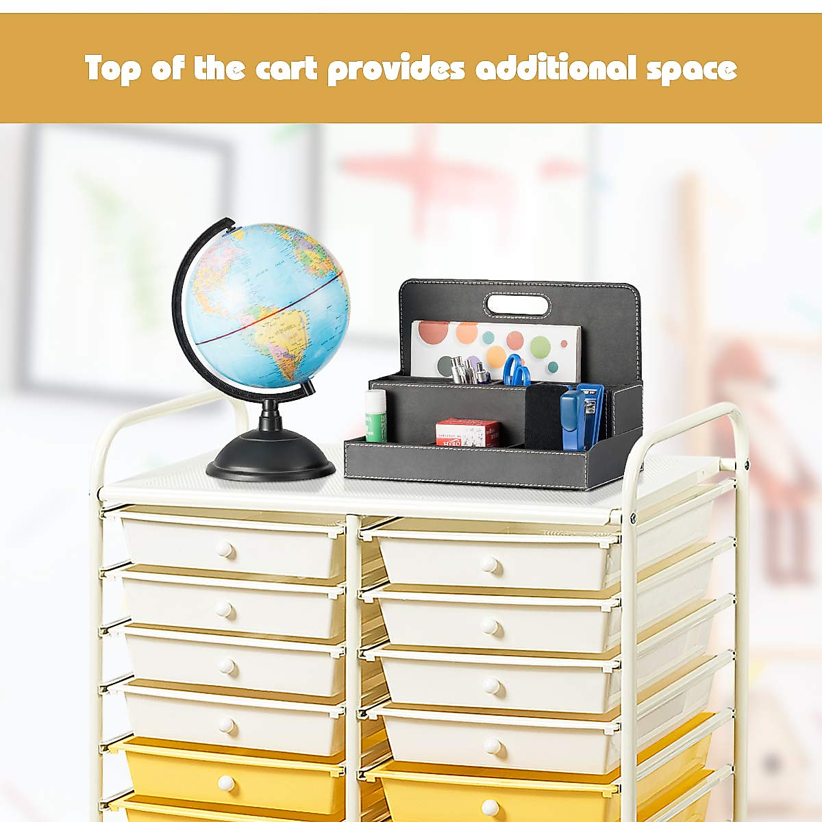 GOFLAME 20-Drawer Rolling Storage Cart, Multifunctional Art Craft Organizer Cart, Mobile Utility Storage Cart with Removable Drawers & Lockable Wheels, Craft Cart for Home Office School, Yellow