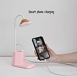 WYZDQ Multifunctional USB Charging Double Touch Student Desktop Pen Holder Desk Lamp LED Soft Night Light 7-Color Atmosphere Light Night Light,Pink