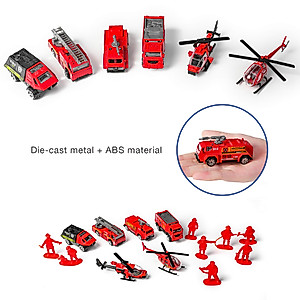 14 Pack Die-cast Fire Truck Vehicles Sets,6 Pack Alloy Metal Fire Engine Models Car Toys and 8 Pack Firefighter, Mini Rescue Emergency Playset for Kids Boys Girls Birthday Christmas Party Favors