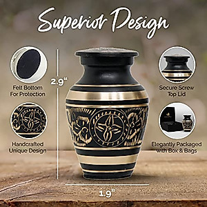 Black Keepsake Urns for Human Ashes - Small Urns Set of 4 with Box & Bags - Honor Your Loved One with Mini Urns for Ashes Adult Male & Female - Handcrafted Small Cremation Urns - Unique Black Urns