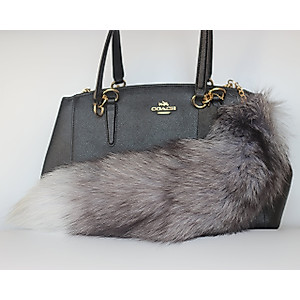 Sky Blue Elegance: Natural Silver Fox Tail Keychain Pendant