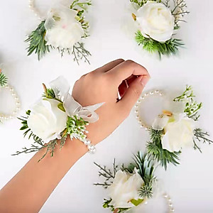 Long tiantian Prom Corsage Wristlet Band Corsage Wristlet and Boutonniere Set pearl Corsage Wristlet for White Wedding Flowers Accessories Prom Suit Decorations