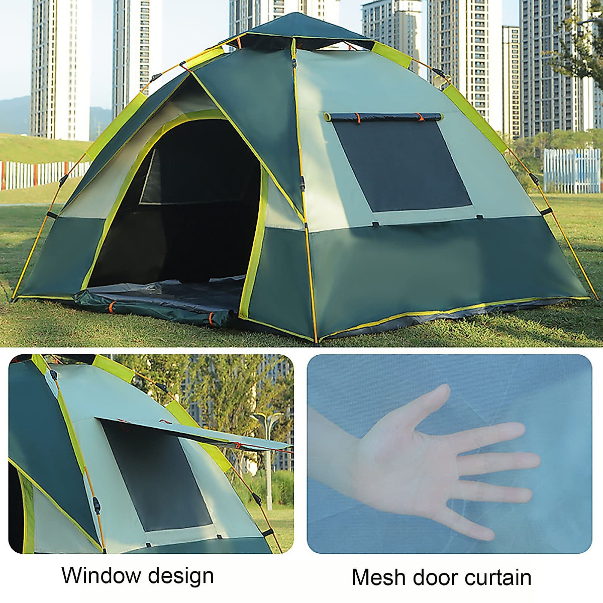Camping Tent - 2-4 Person Easy Pop Up Tent with 2 Doors & 2 Windows,Waterproof Instant Tent,Lightweight & Portable Family Tents for Outdoor Camping, Hiking & Traveling (Green,3-4 People)