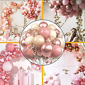 Blush Pink Balloons, 60 Pcs 12 Inch Dusty Pink Rose Gold Balloon Metallic Confetti Rose Gold Cream Nude Balloon for Girls Boho Birthday Wedding Decorations Supplies Bridal Baby Shower