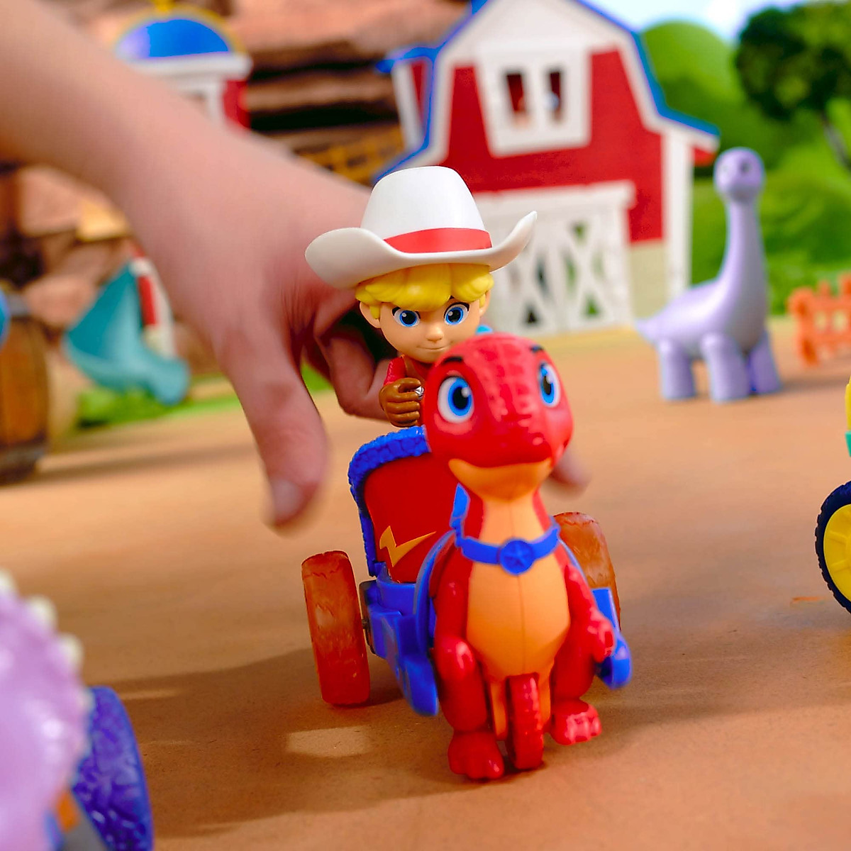 Dino Ranch Jon and Blitz Chariot Vehicle - Features Pull Back 5” Dino Blitz Chariot & 3” Dino Rancher Jon - Three Styles to Collect - Toys for Kids Featuring Your Favorite Pre-Westoric Ranchers