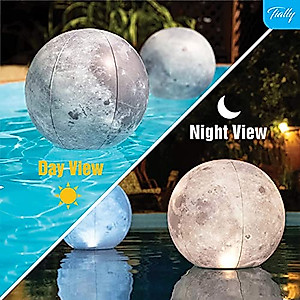 TIALLY 4 Pack Full Moon Solar Floating Pool Lights with Hand Pump for Inflatables - Waterproof 14" Solar Balls for Pool, Party Decor for Outdoor, Easy to Inflate with The Manual Balloon Hand Pump