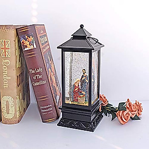 DRomance Lighted Water Lantern Glittering with Music USB & Battery Powered Singing Snow Globe for Kids, Nativity Water Snow Glitter Globe Lantern for Christmas Decoration,12 Inch Tall