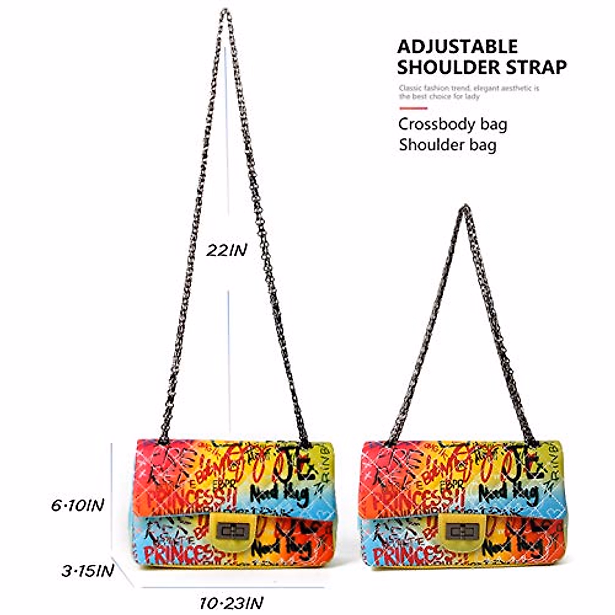 Wxnow Small Crossbody Bags for Women & Girls Handbags Satchels for Teen Girls Shoulder Bags Purses for Ladies with Chain Strap Yellow Graffiti