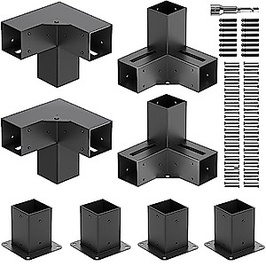 ZEKOO Pergola Kit Slotted Design Outdoor Pergola Brackets with End Cap Corner, 3-Way Right Angle Corner Bracket with 4 Post Base for Wood Lumber 4x4 (Actual: 3.5"x3.5")
