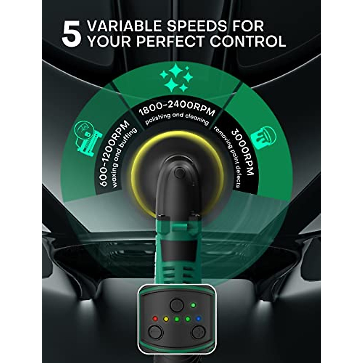 KIMO Cordless Car Buffer Polisher Kit w/1 Hour Fast Charger, 5 Variable Speeds, 4-INCH Small Buffer Polisher for Car Detailing, 6 Accessories for Car Waxing/Scratch Removing/Home Appliance Polishing