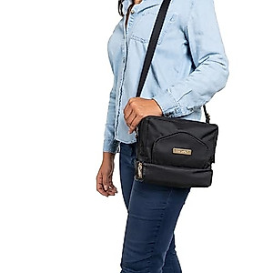 Small Crossbody Diaper Changing Bag with Portable Baby Changing Pad, Front Wipes Pocket Opening, Shoulder & Stroller Straps Included (Black Nylon)