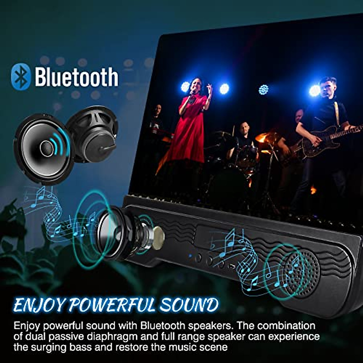 14 inch Phone Screen Magnifier with Bluetooth Speaker,Mobile Phone Screen Amplifier with 2-in-1 Foldable Stretch Stand Holder Portable 3D Screen Magnifying Glass for All Smartphones(Black)