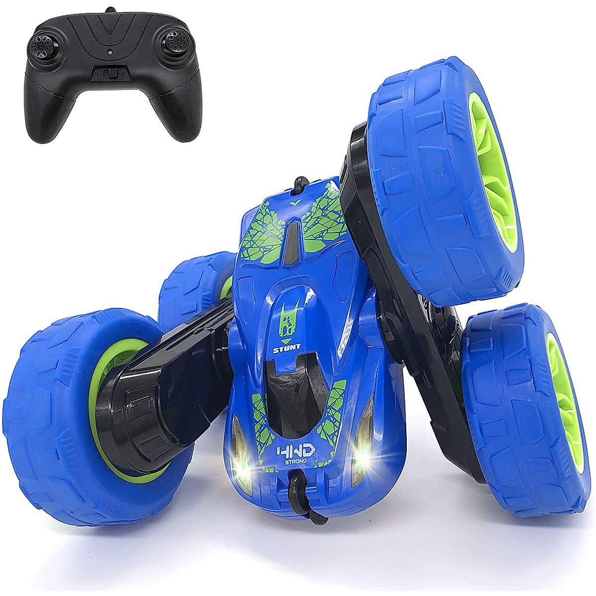 Threeking RC Stunt Car Remote Control Cars Toy with Lights Double-Sided Driving 360-degree Flips Rotating Cars Toys, Blue
