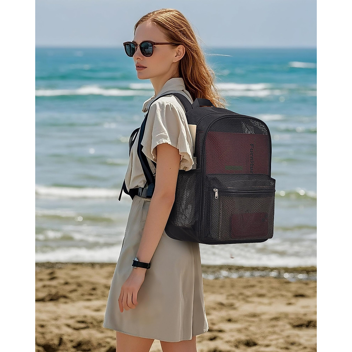 Paxiland Mesh Backpack Lightweight See Through College Student Backpack for Commuting Swimming Travel Beach Outdoor Sports