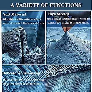 TVPFM Stretch Sofa Slipcover, Jacquard Sofa Cover Elastic Bottom Soft Furniture Protector for L-Shaped Sofa Cover for Pets Living Room-Blue-4 Seater