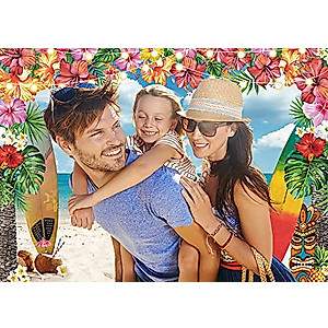 Summer Hawaii Beach Backdrop 7x5FT Aloha Tropical Palm Flower Blue Sky Ocean Surfboard Hawaiian Photography Background Baby Shower Birthday Party Decor Luau Photoshoot Tiki Photo Booth Props